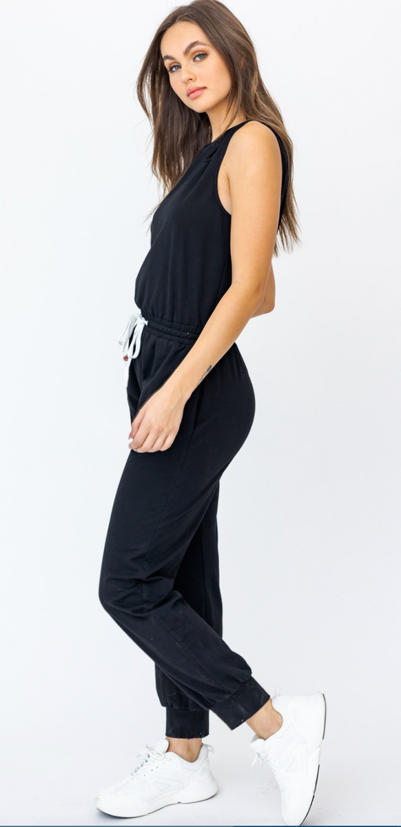 SLEEVELESS CUT-OUT DETAIL LOUNGE JOGGER JUMPSUIT – KJB COUTURE